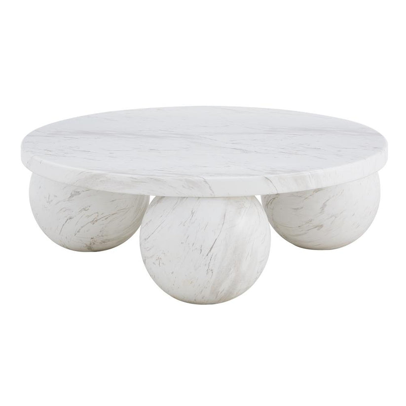 Round Ball Foot Concrete Coffee Table with Marbled Finish 40 inch ...