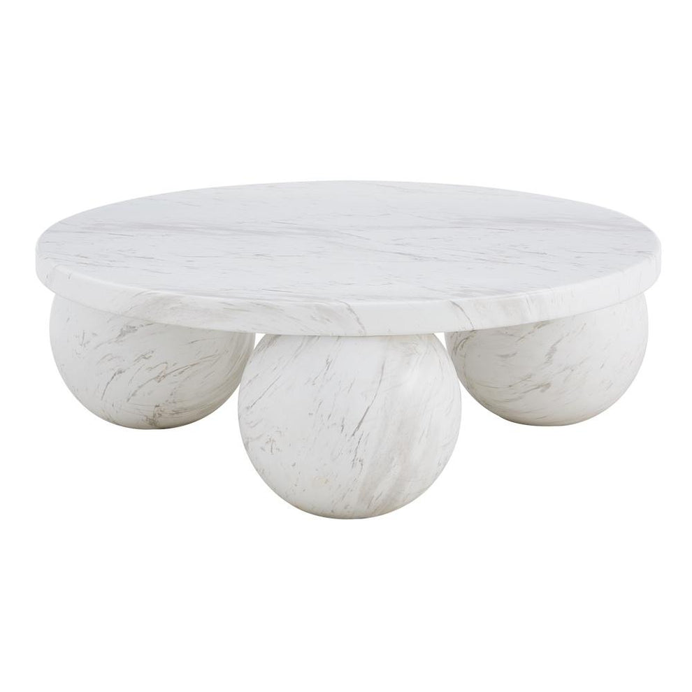 Round Ball Foot Concrete Coffee Table with Marbled Finish 40 inch ...