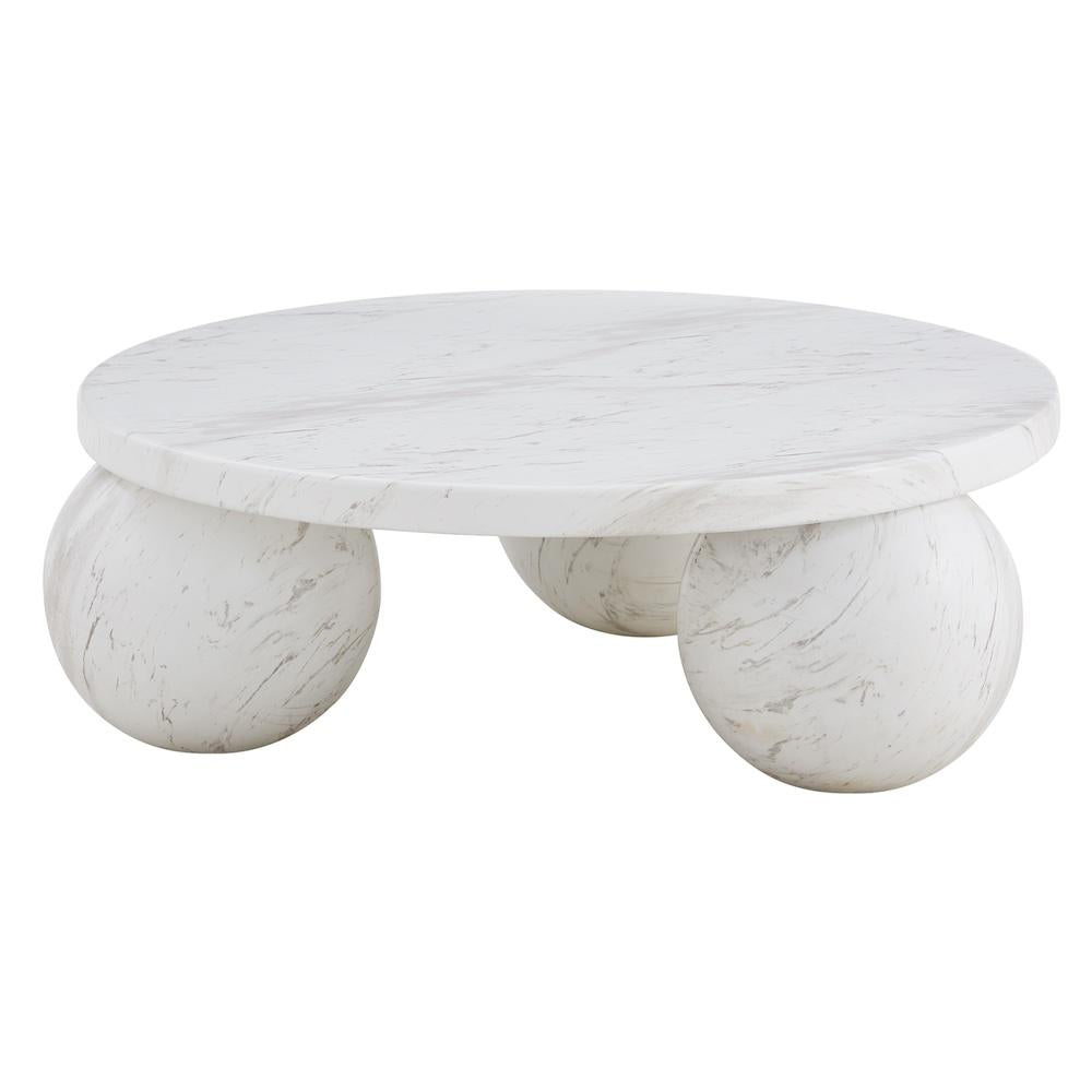 Round Ball Foot Concrete Coffee Table with Marbled Finish 40 inch ...