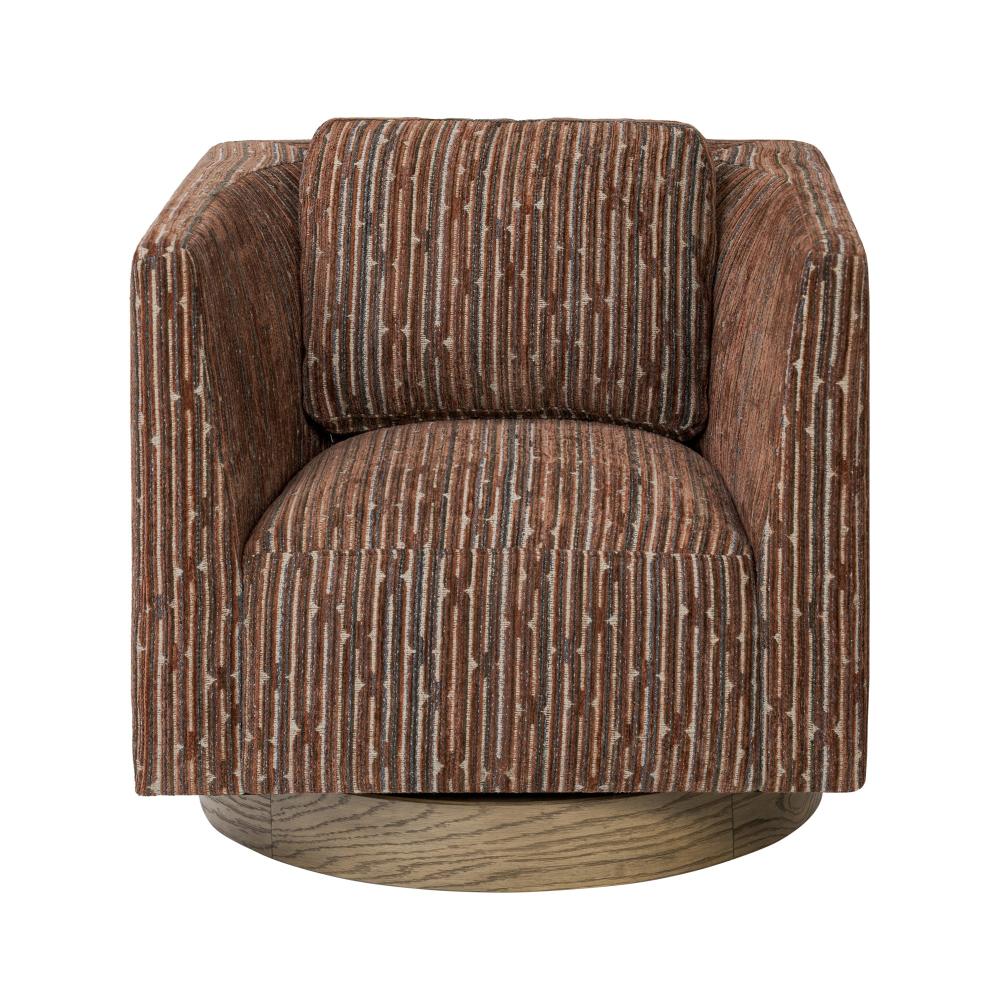 70's Inspired Brown Geometric Patterned Fabric Swivel Accent Chair ...