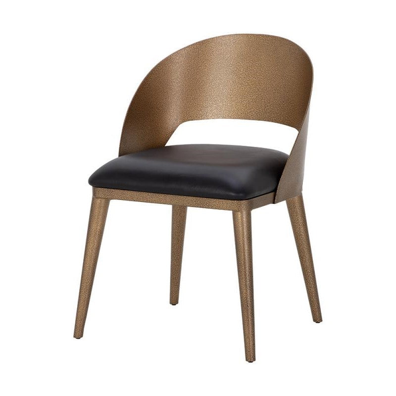 Antique Brass & Charcoal Black Leather Curved Back Dining Chair – SLATE ...