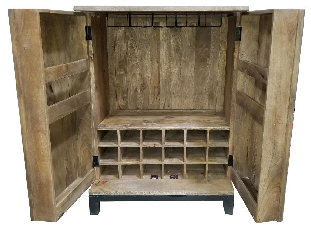 Boho Carved Starburst Distressed Solid Mango Wood Bar Cabinet with Win ...