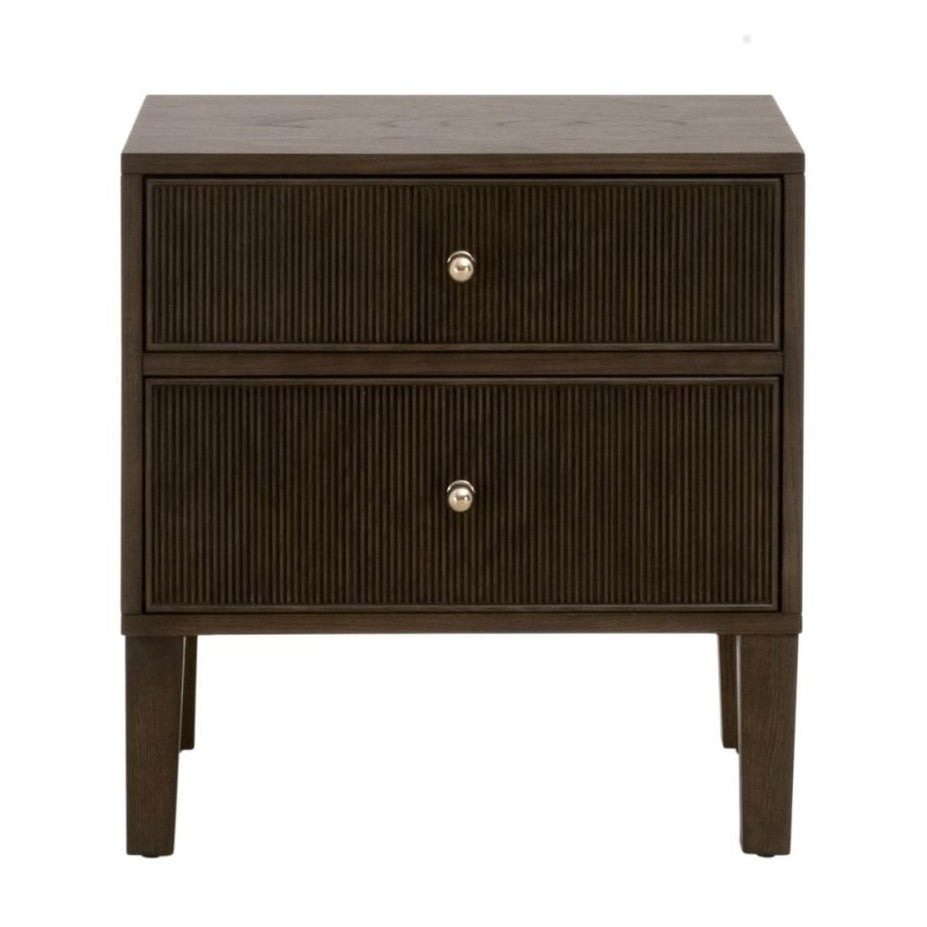 Brown Reeded Oak Wood 2 Drawer Nightstand 23 inch – SLATE CUSTOM