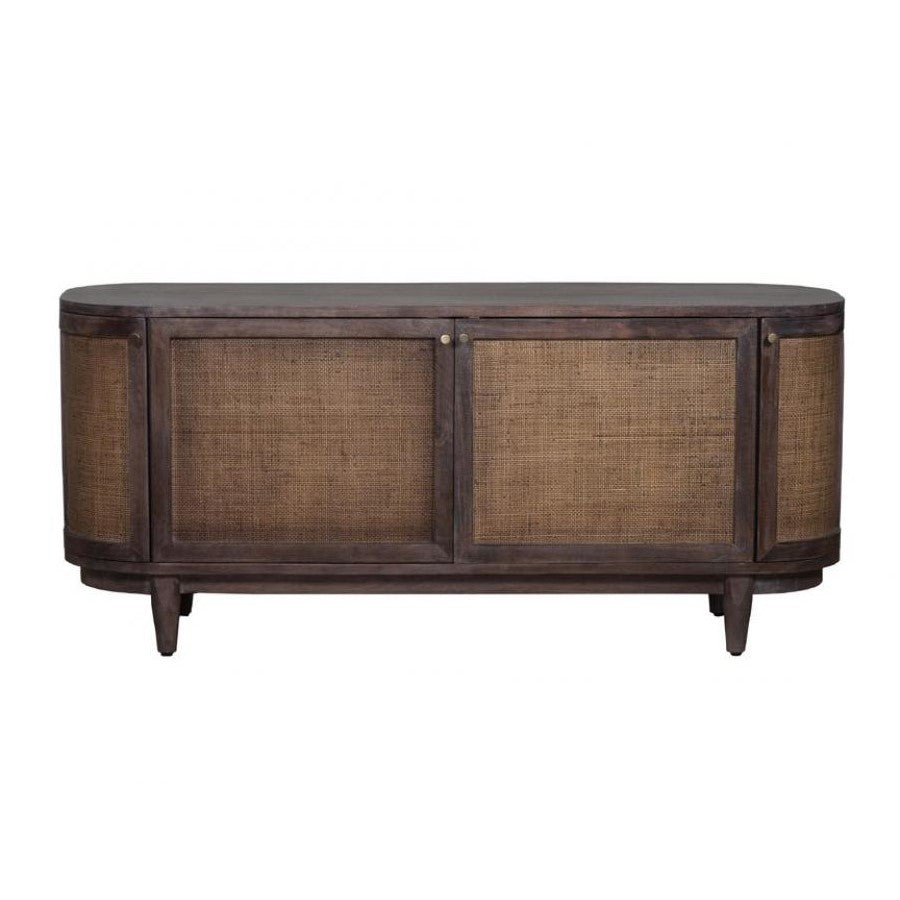 Cane & Gray Acacia Wood Rounded Media Console Storage Cabinet 68 inch ...