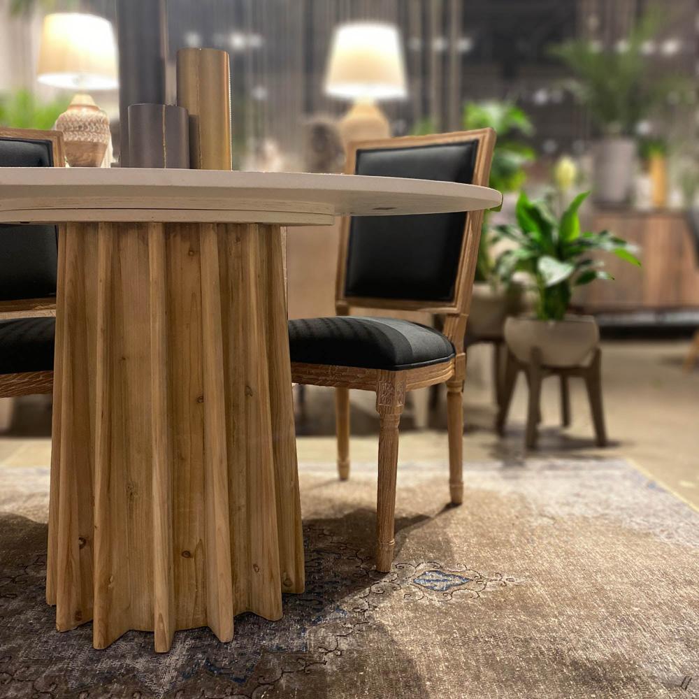 Channel Fluted Pedestal Base Round Dining Table Oak Wood Natural Finis ...