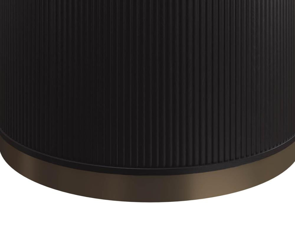 Charcoal Reeded Oak Wood Round Column Table Gold Metal Plith Base 22 i ...