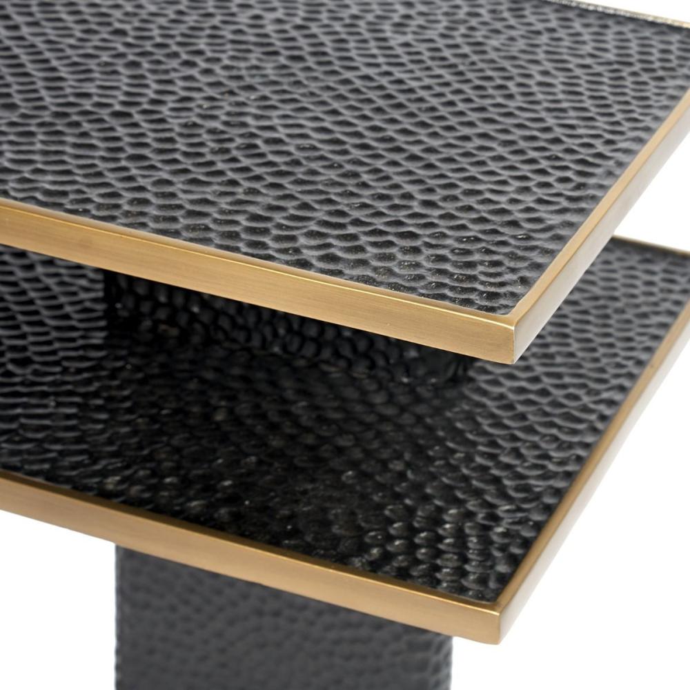 Chiseled Bronze Metal & Brushed Antique Brass Rectangle Accent Side Ta ...