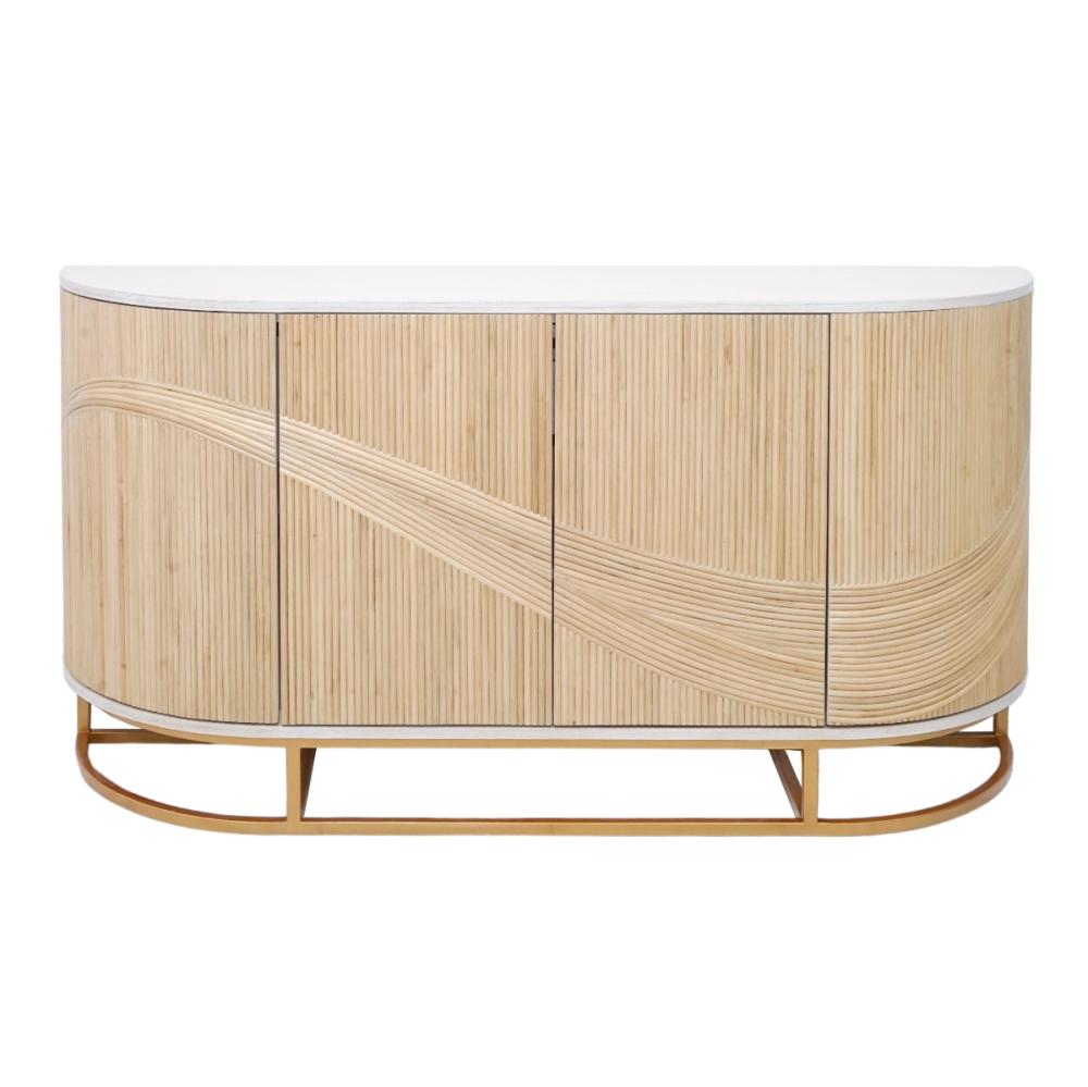 Coastal Beach Natural Rattan Reeded Wave Curved Buffet Sideboard Cabin ...
