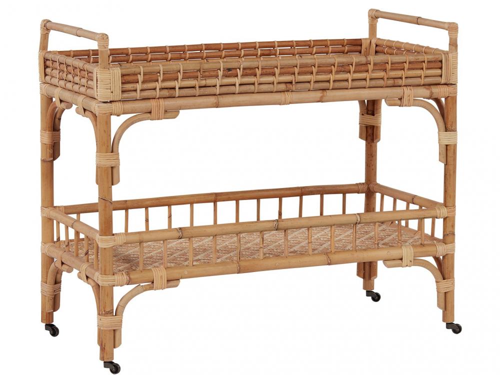 Coastal Beach Rattan Two Tier Bar Cart Server with Wheels – SLATE CUSTOM