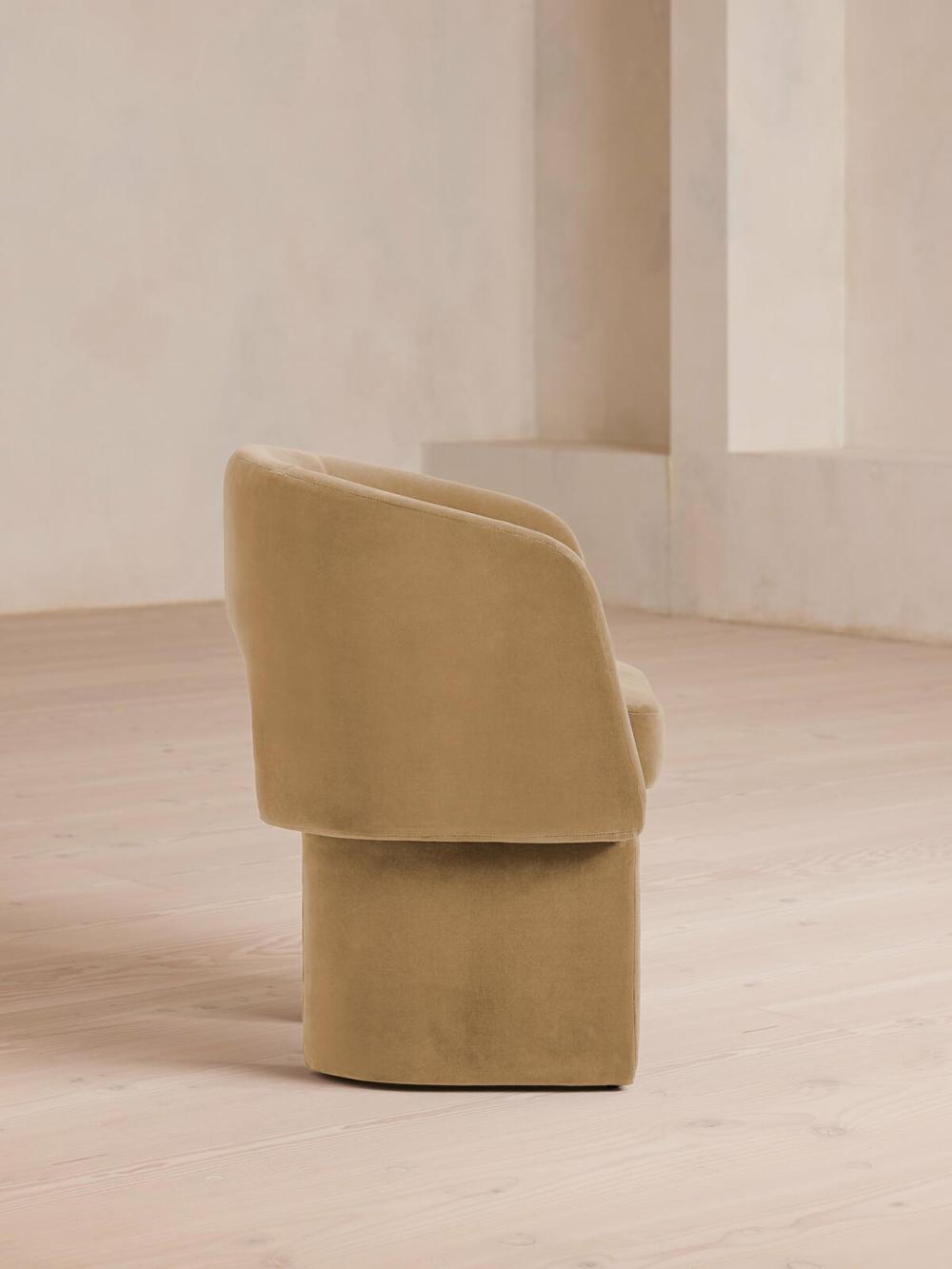 Curved Cut Out Back Upholstered Tub Dining Chair Camel Velvet – SLATE ...