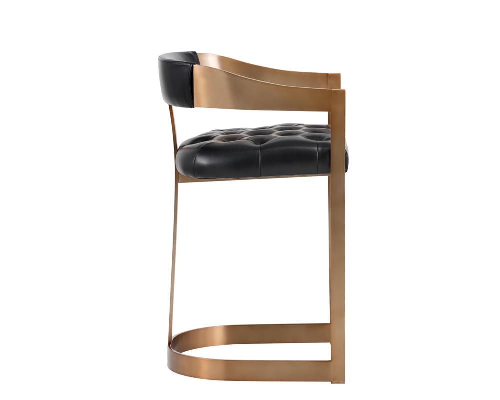 Curved T-Back Counter Height Bar Stool Antique Brass & Black Bonded Le ...