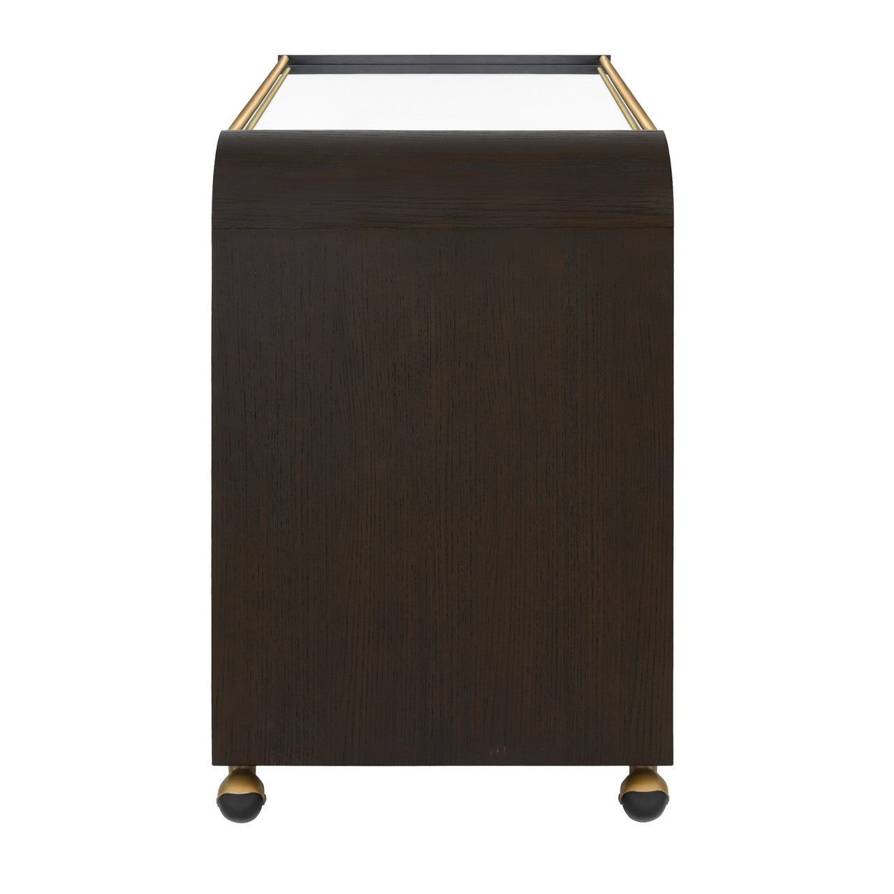 Dark Brown Oak Wood Glass Top Curved Bar Cart Server with Wheels ...