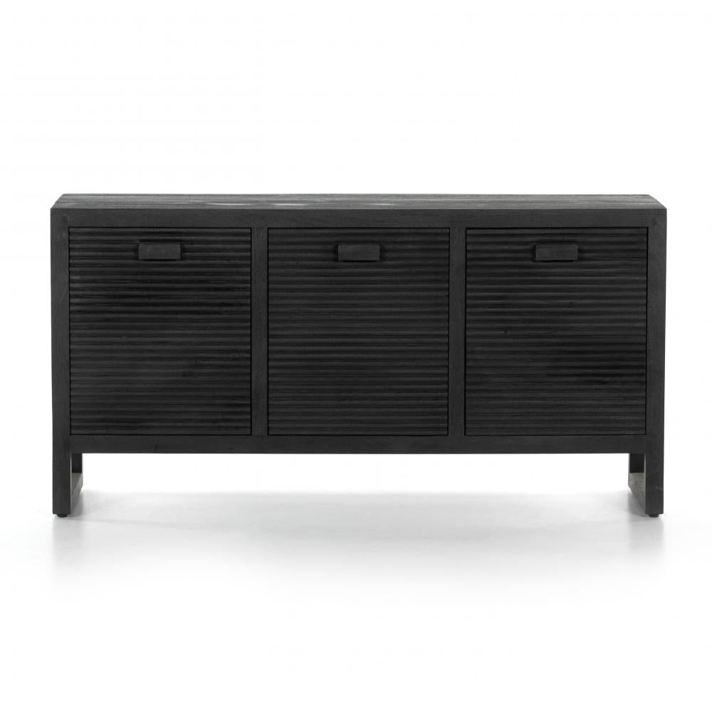 Dark Reeded Solid Mango Wood Media Console 3 Door Sideboard Storage Ca ...