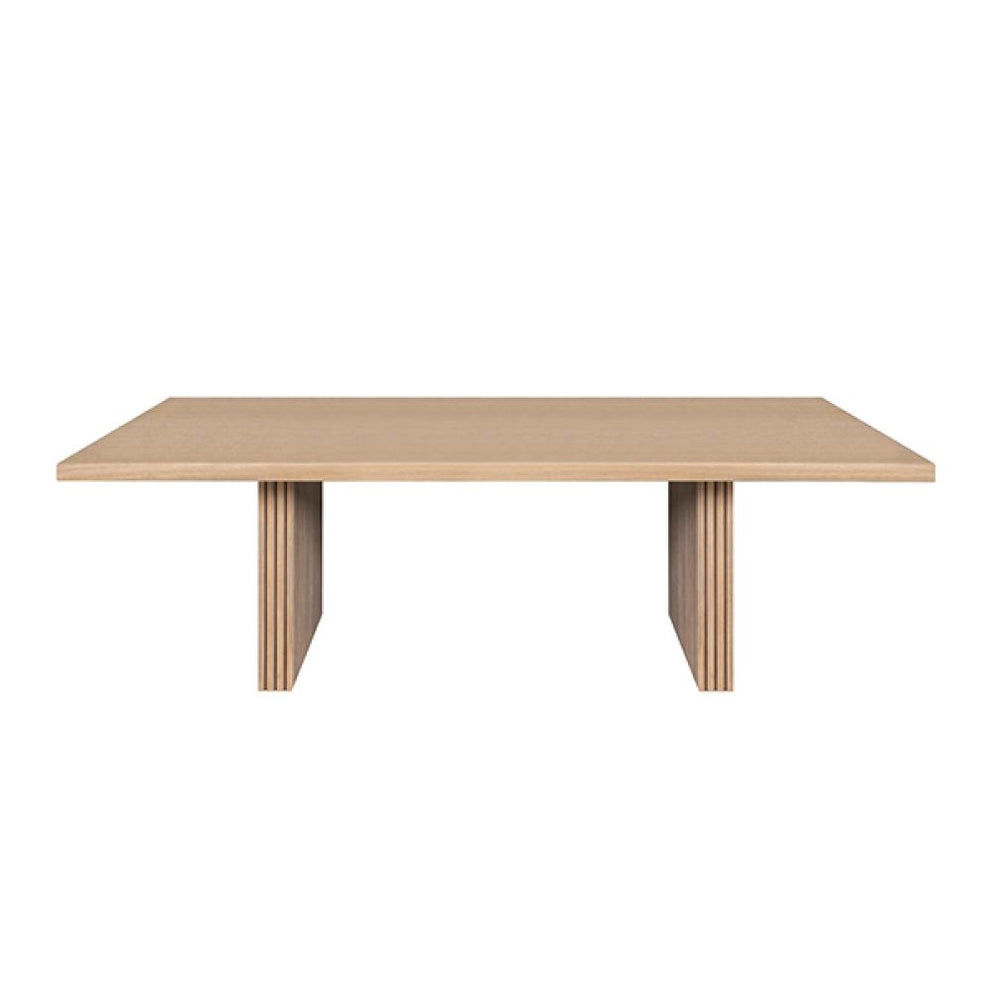 Double Pedestal Slatted Ribbed Base Rectangle Dining Table Natural Oak ...