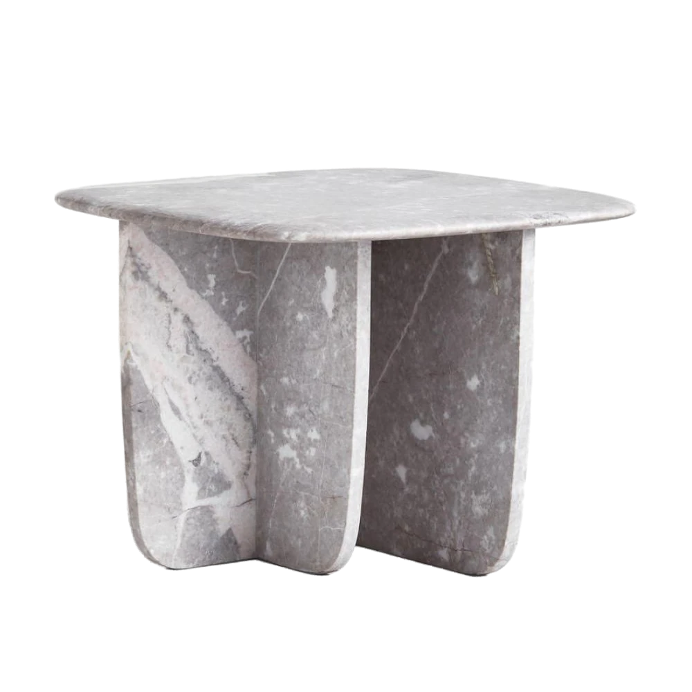 Grey Emperador Honed Solid Marble Asymmetric Accent Side Table 22 inch ...