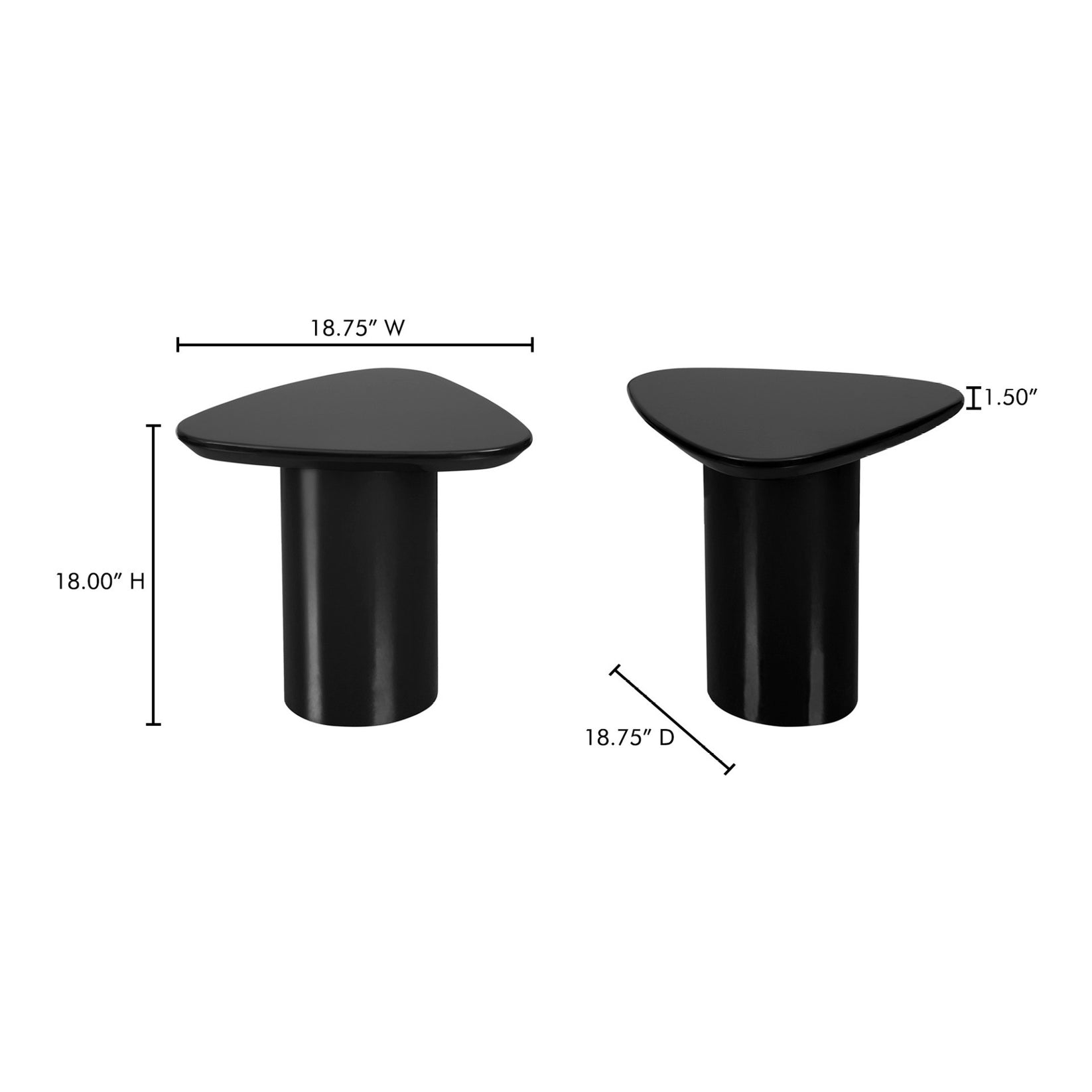High Gloss Black Lacquer Rounded Triangular Pedestal Base Accent Table ...