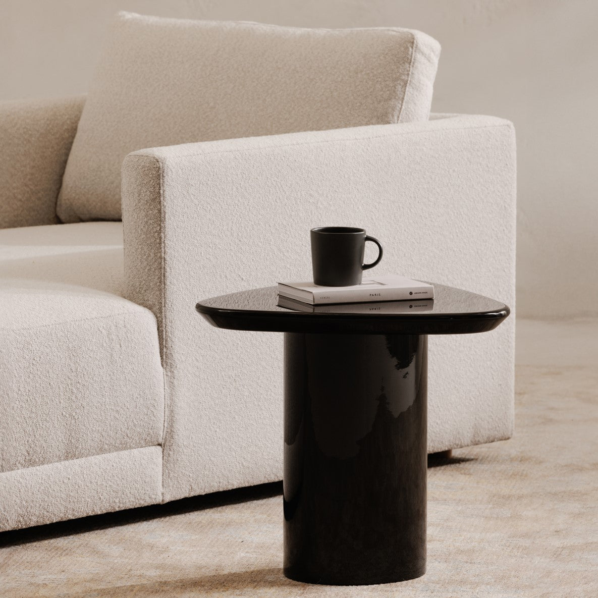 High Gloss Black Lacquer Rounded Triangular Pedestal Base Accent Table ...