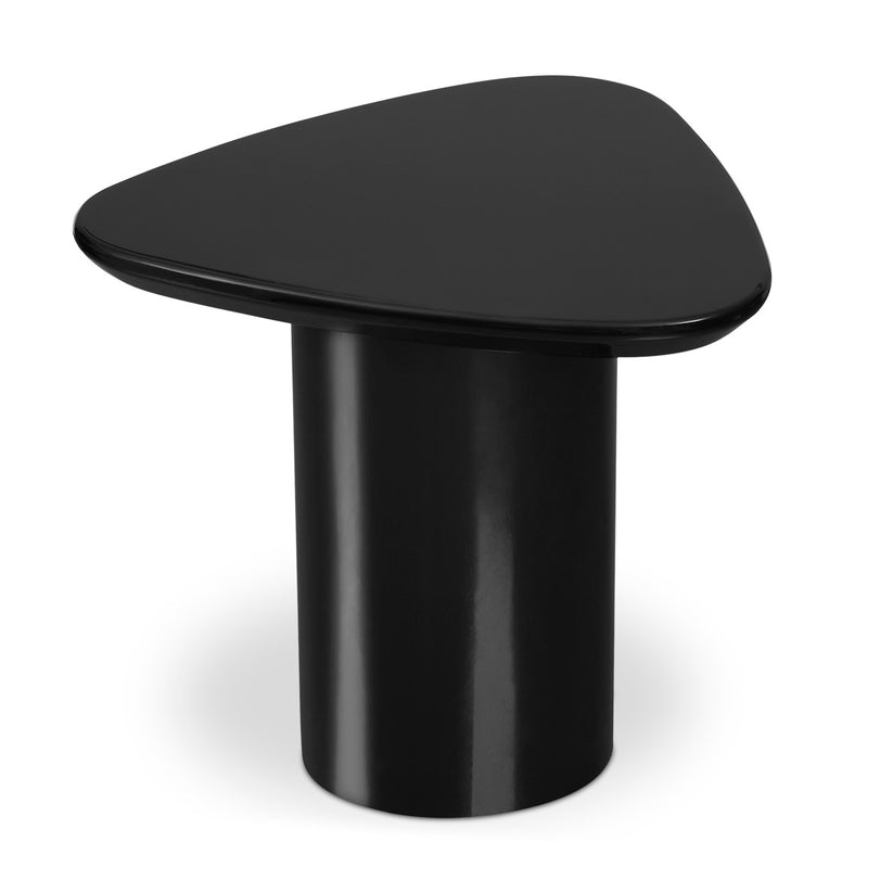 High Gloss Black Lacquer Rounded Triangular Pedestal Base Accent Table ...