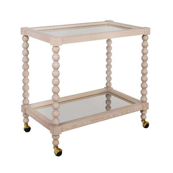 Light Cerused Oak Wood Spindle Bobbin Ball Rectangle Bar Cart Server ...