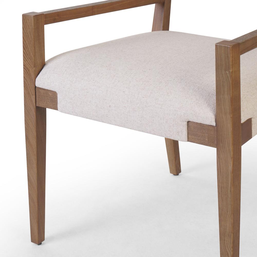Light Finished Solid Ash Wood Armchair Dining Chair Neutral Linen Blen ...