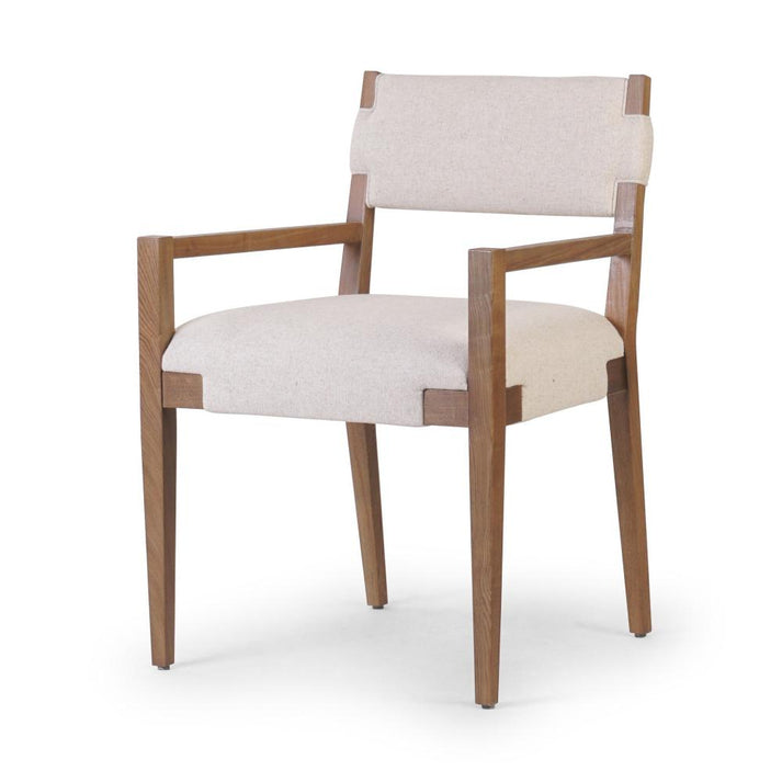 Light Finished Solid Ash Wood Armchair Dining Chair Neutral Linen Blen ...