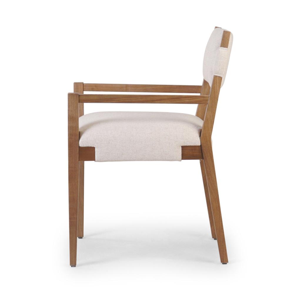 Light Finished Solid Ash Wood Armchair Dining Chair Neutral Linen Blen ...