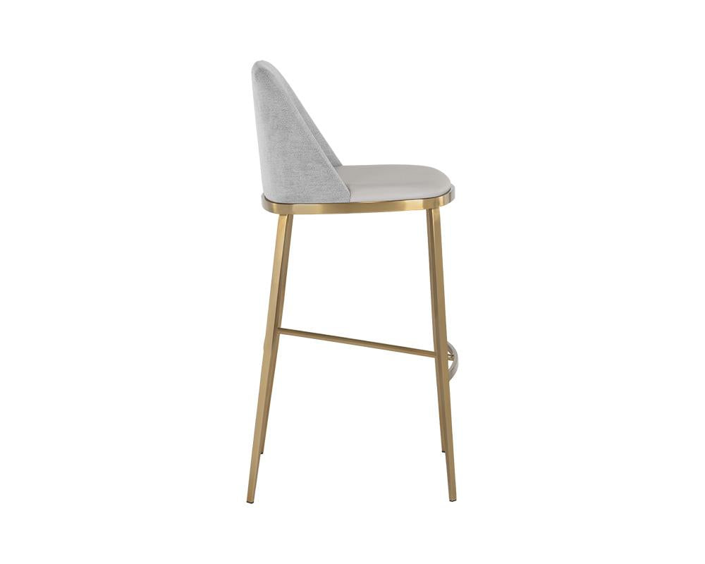 Light Gray Faux Leather & Grey Fabric Bar Stool Brushed Gold Legs ...