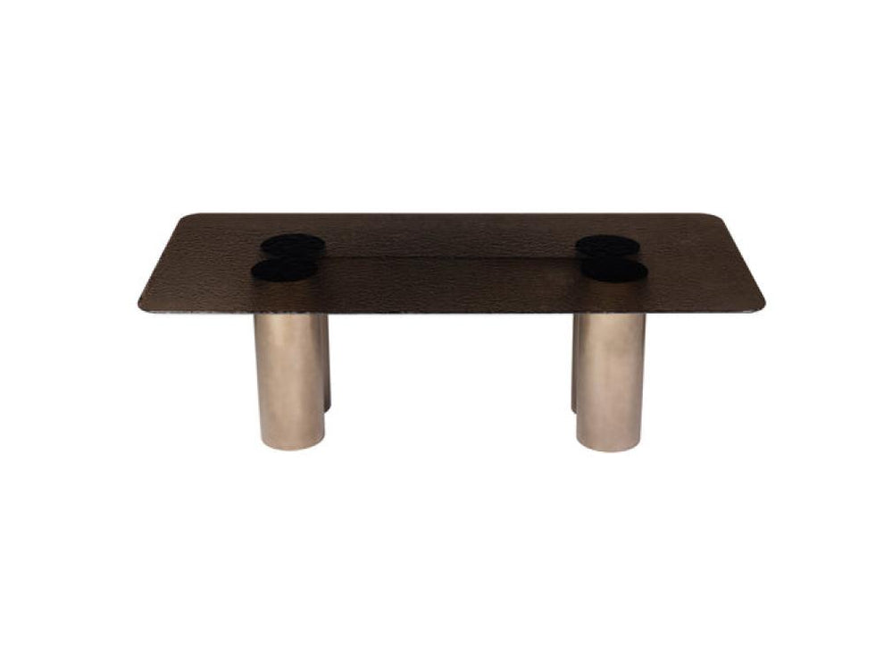 Liquid Brown Glass Top & Antique Bronze Tubular Legs Rectangle Dining ...