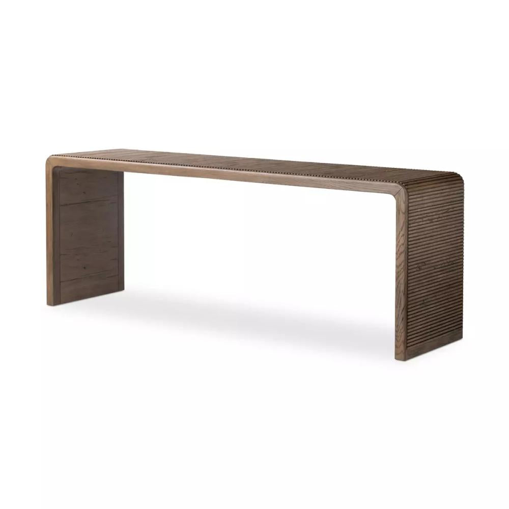 Minimalist Reeded Console Table Oak Wood with Rustic Grey Finish 80 in ...
