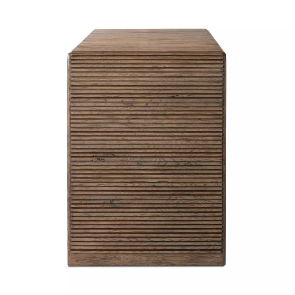 Minimalist Reeded Console Table Oak Wood with Rustic Grey Finish 80 in ...
