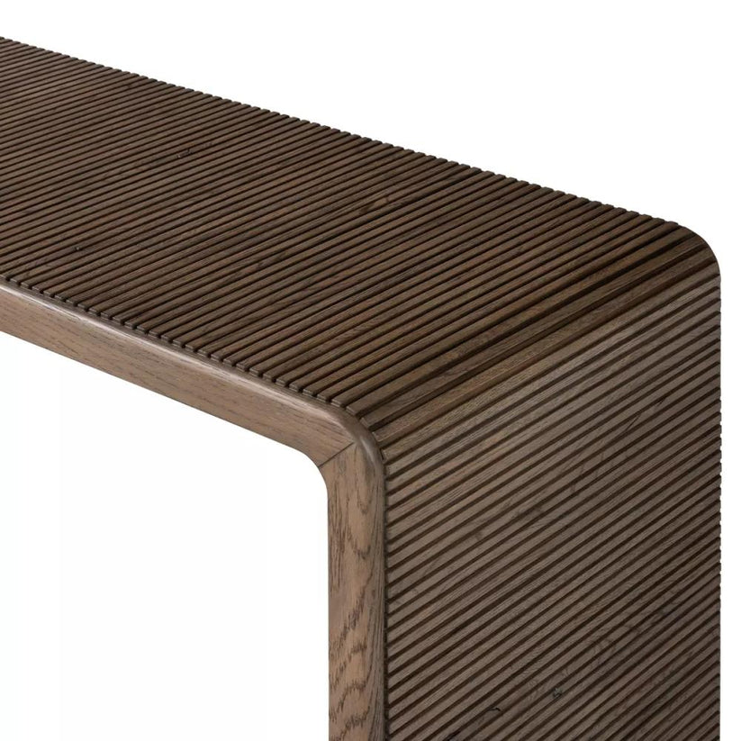 Minimalist Reeded Console Table Oak Wood with Rustic Grey Finish 80 in ...