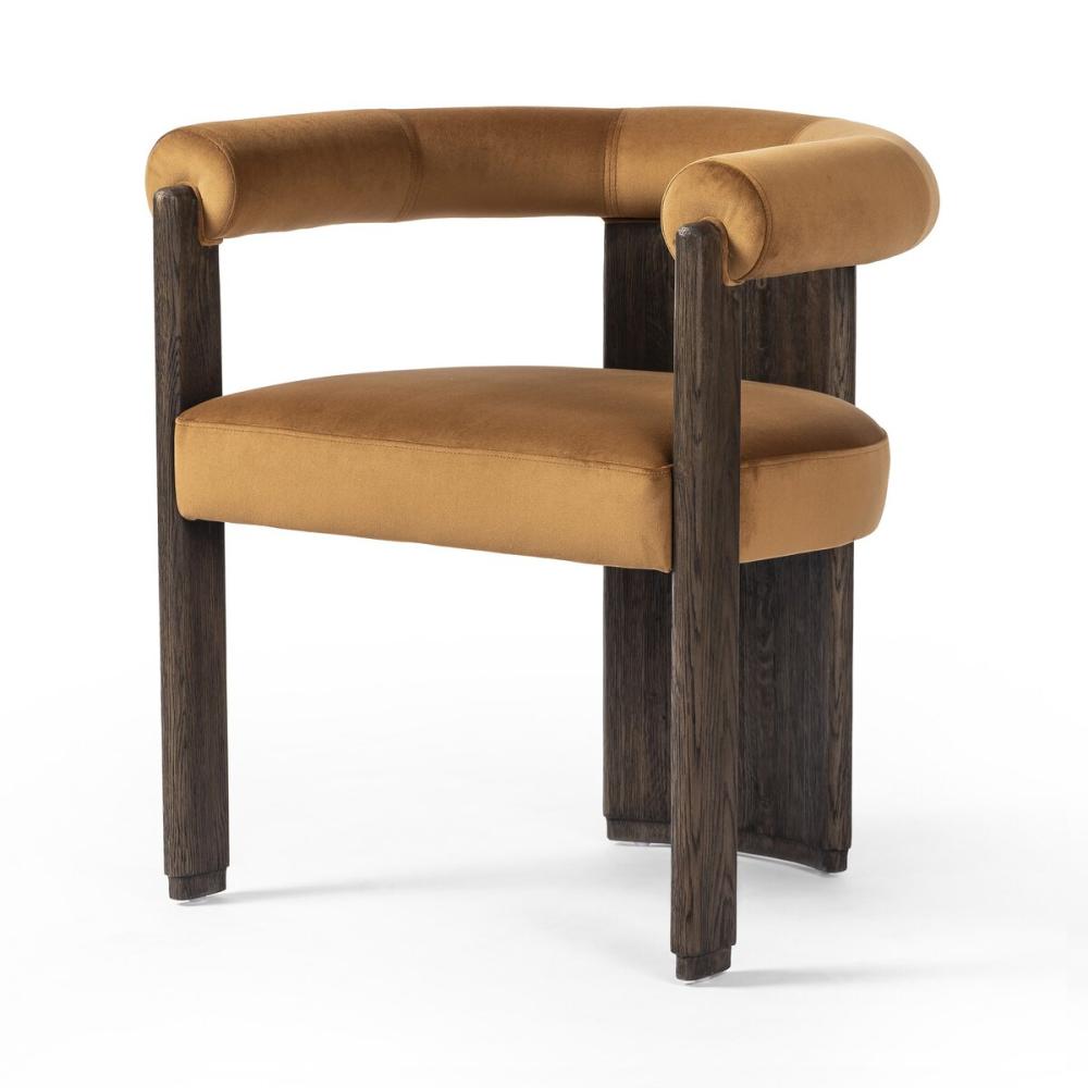 Modern Curved Back 3 Leg Dining Chair Armchair Solid Oak Wood & Rust V ...
