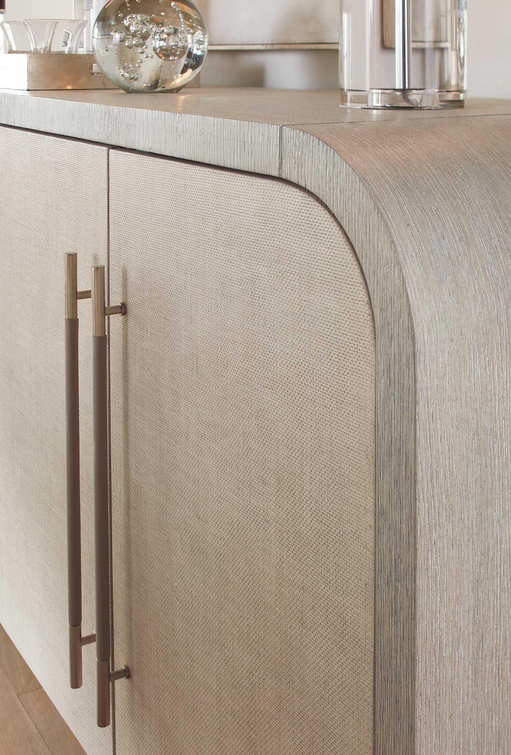 Modern Curved Raffia Wrapped Doors Buffet Sideboard in Alabaster Finis ...