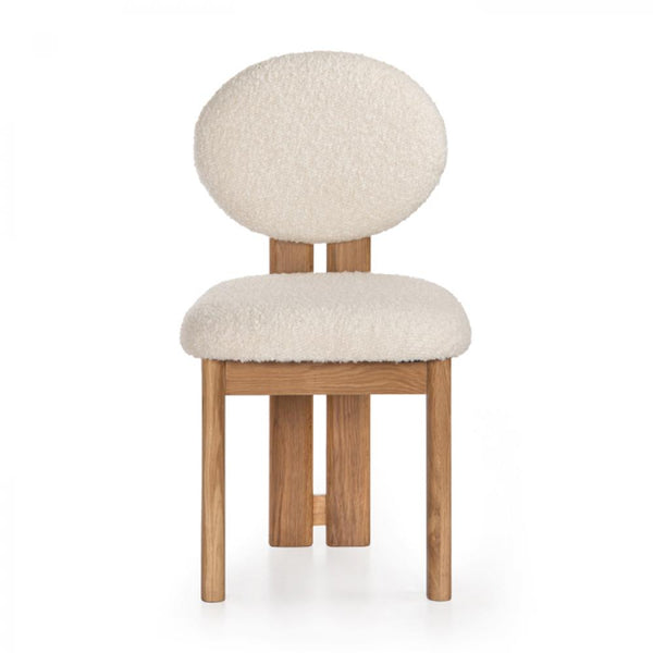 Modern Round Back Dining Chair FSC Solid Light Oak Pearl White Boucle ...