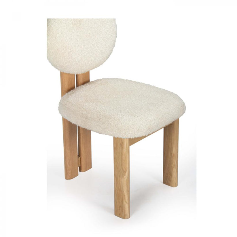 Modern Round Back Dining Chair FSC Solid Light Oak Pearl White Boucle ...