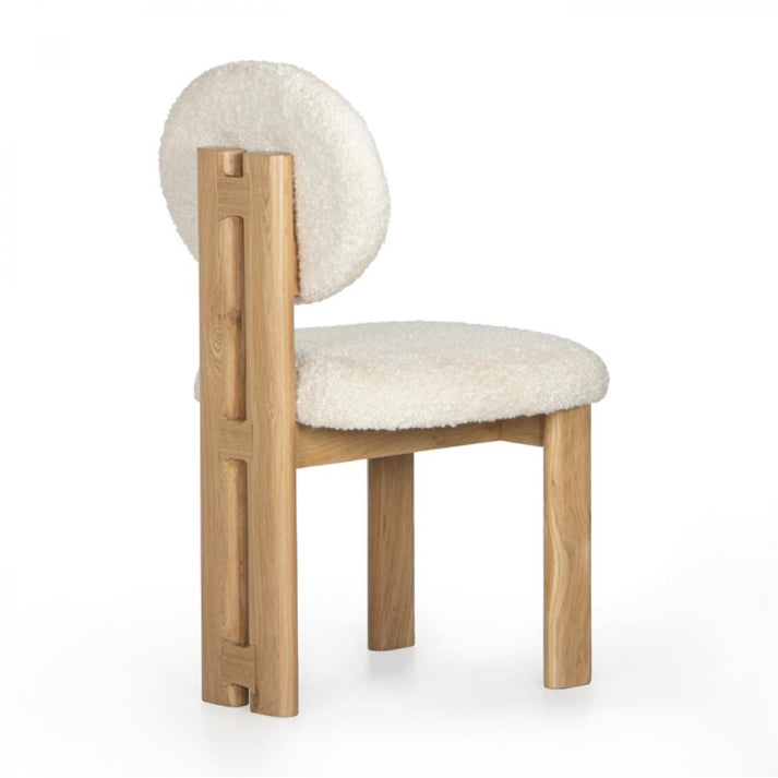 Modern Round Back Dining Chair FSC Solid Light Oak Pearl White Boucle ...