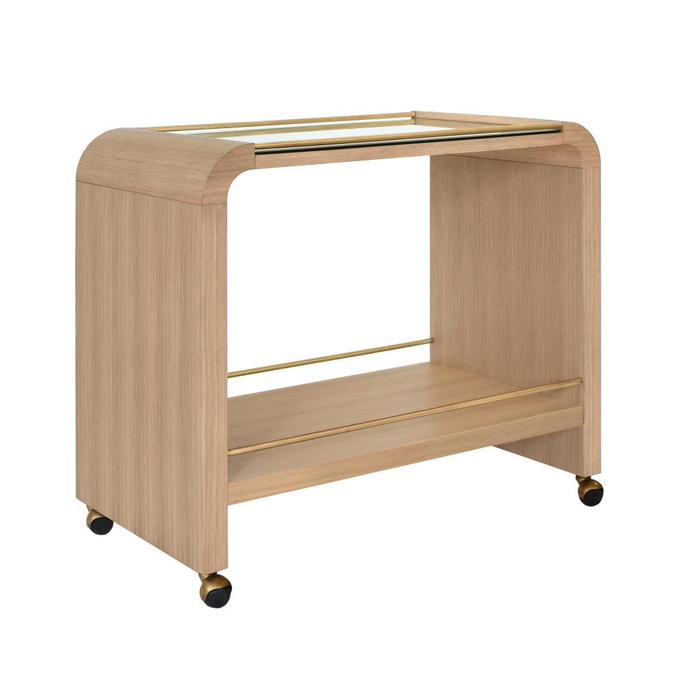 Natural Oak Wood Glass Top Curved Bar Cart Server with Wheels – SLATE ...