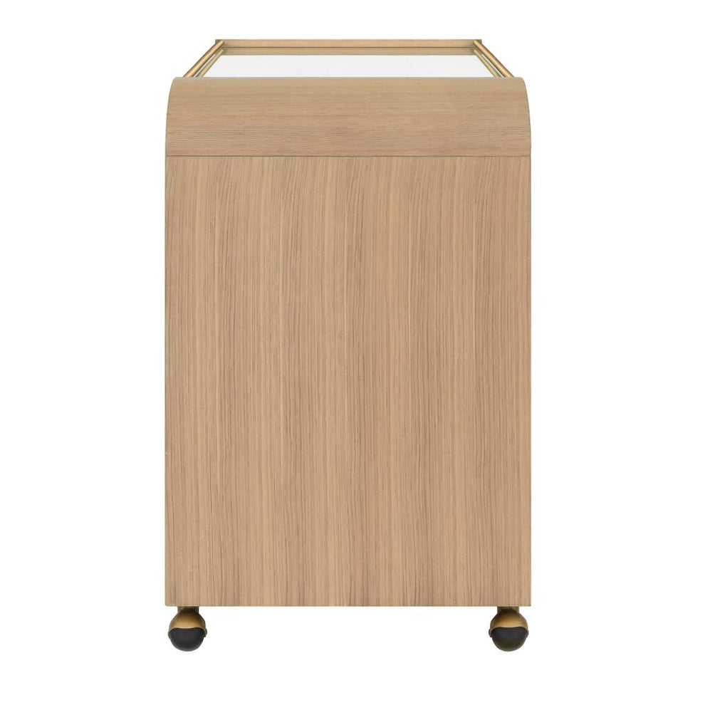 Natural Oak Wood Glass Top Curved Bar Cart Server with Wheels – SLATE ...