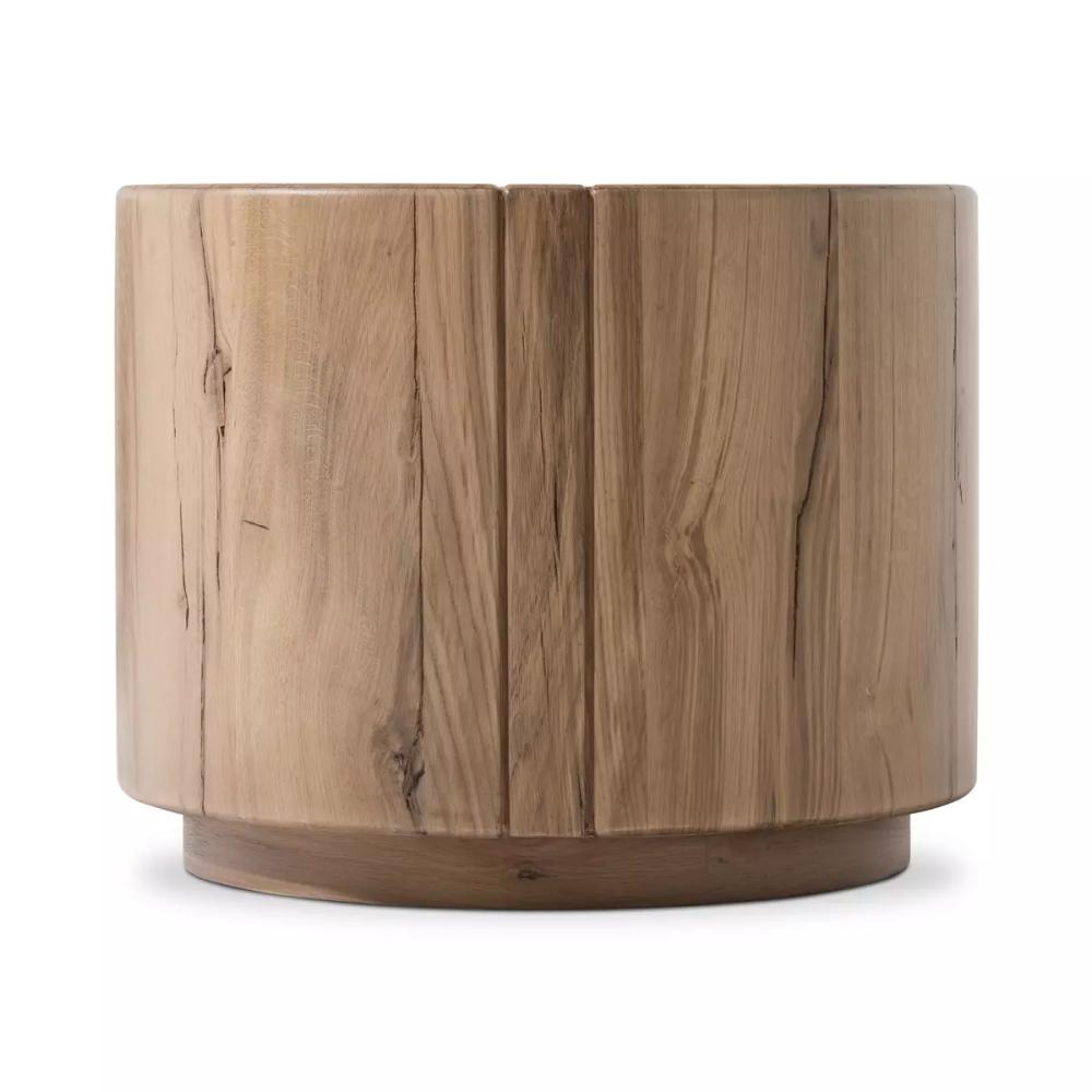 Natural Reclaimed French Oak Solid Wood Round Drum Side Table 26 inch ...