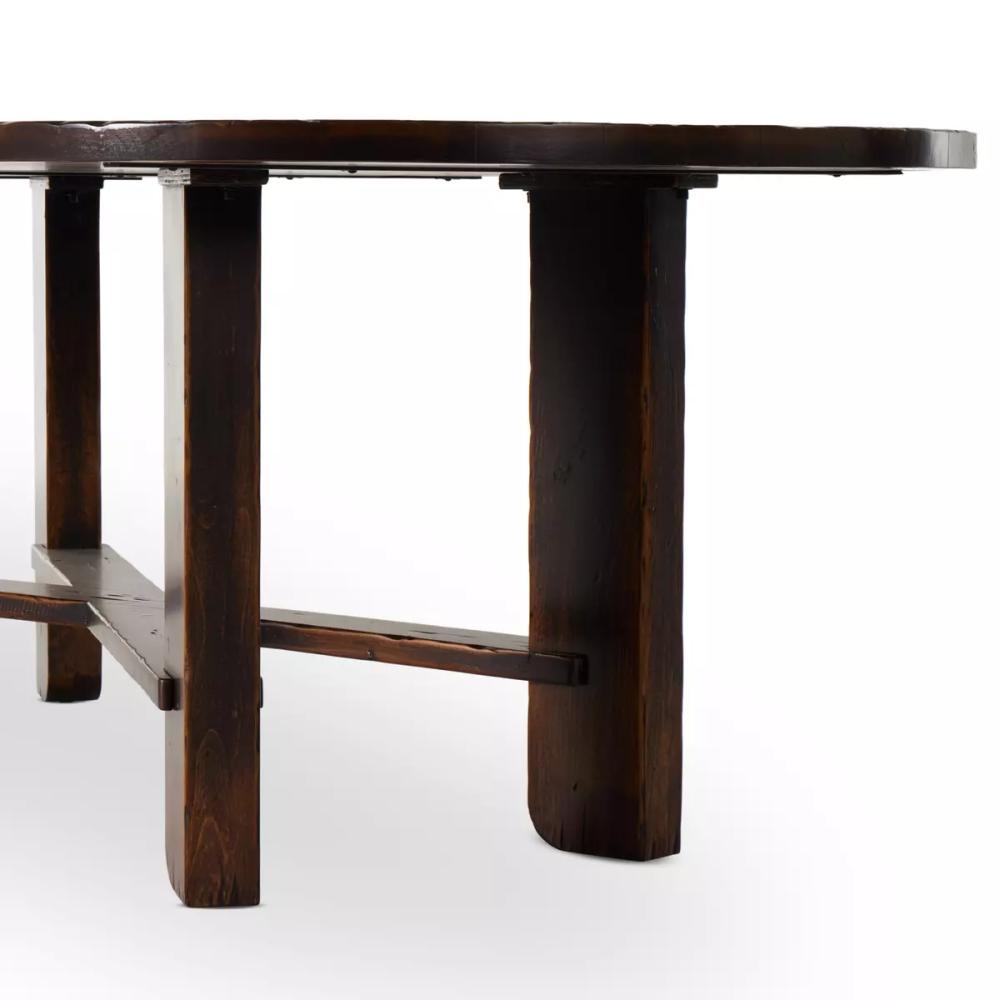 Modern Rustic Solid Birch Wood Oval Dining Table Dark Brown Distressed ...