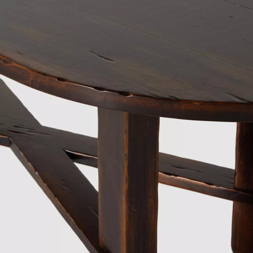 Modern Rustic Solid Birch Wood Oval Dining Table Dark Brown Distressed ...