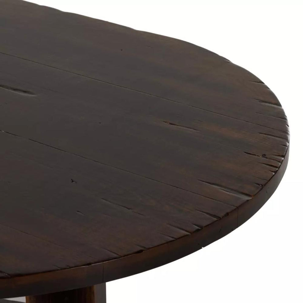 Modern Rustic Solid Birch Wood Oval Dining Table Dark Brown Distressed ...