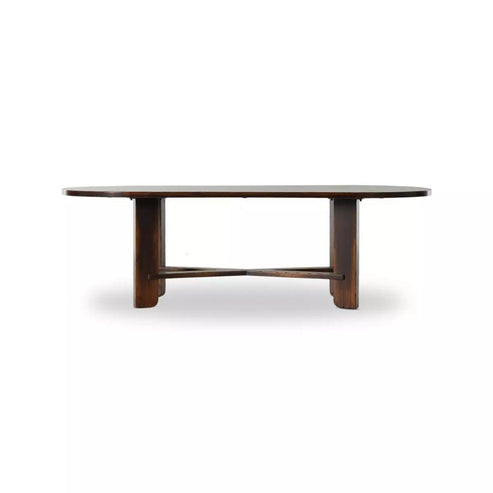 Modern Rustic Solid Birch Wood Oval Dining Table Dark Brown Distressed ...