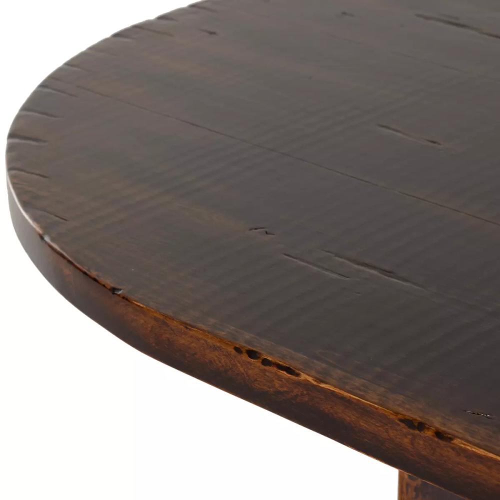 Modern Rustic Solid Birch Wood Oval Dining Table Dark Brown Distressed ...