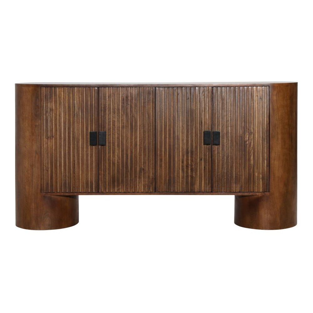 Reeded Four Door Rounded Sideboard Medium Brown Mango Wood 67 inch ...