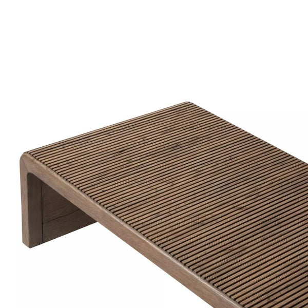 Reeded Top Rectangle Coffee Table Oak Wood with Rustic Grey Finish 65 ...