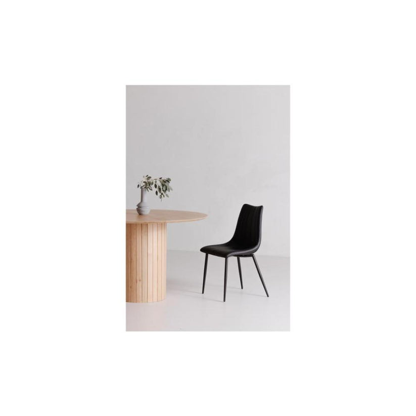Ribbed Base Pillar Solid Oak Wood Round Dining Table Natural Finish 48 ...
