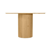 Ribbed Base Pillar Solid Oak Wood Round Dining Table Natural Finish 48 ...