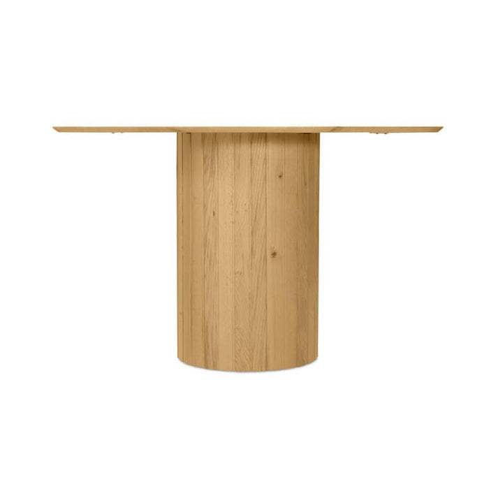 Ribbed Base Pillar Solid Oak Wood Round Dining Table Natural Finish 48 ...