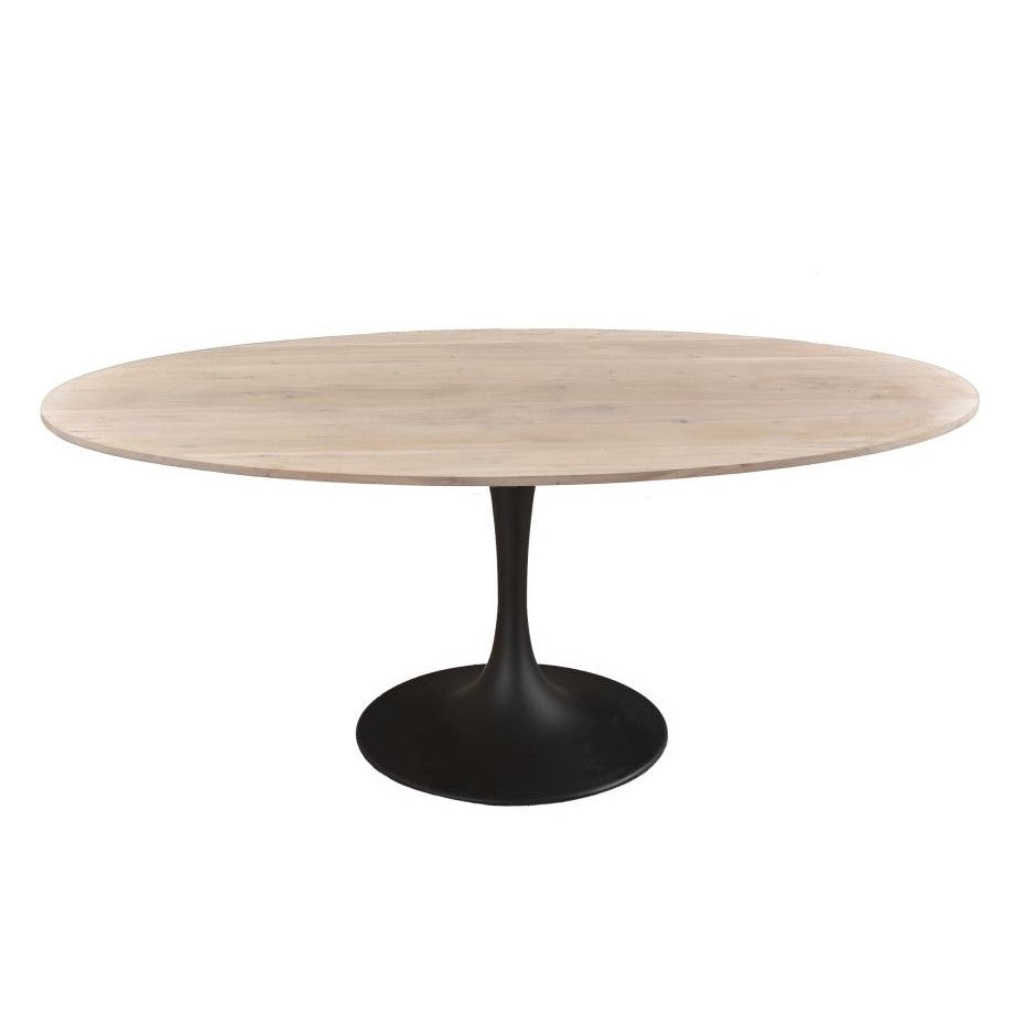 Rustic Lodge Oval Dining Table Acacia Wood White Washed Top with Metal ...